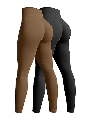 OQQ Women's 2 Piece Workout Legging Seamless High Waist Butt Liftings Exercise Athletic Pant, Black,coffee, Medium