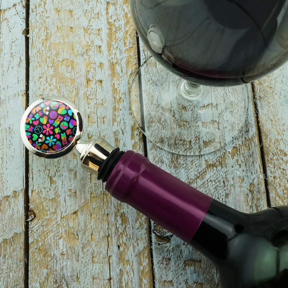 Groovy Hippie Peace and Love Pattern Wine Bottle Stopper