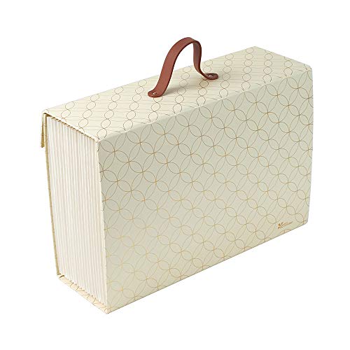 Erin Condren Designer Desk Accessories - Mid Century Circles Outline Accordion File Organizer Box. Features Beautiful, Metallic Gold Concentric Circles Outline Pattern