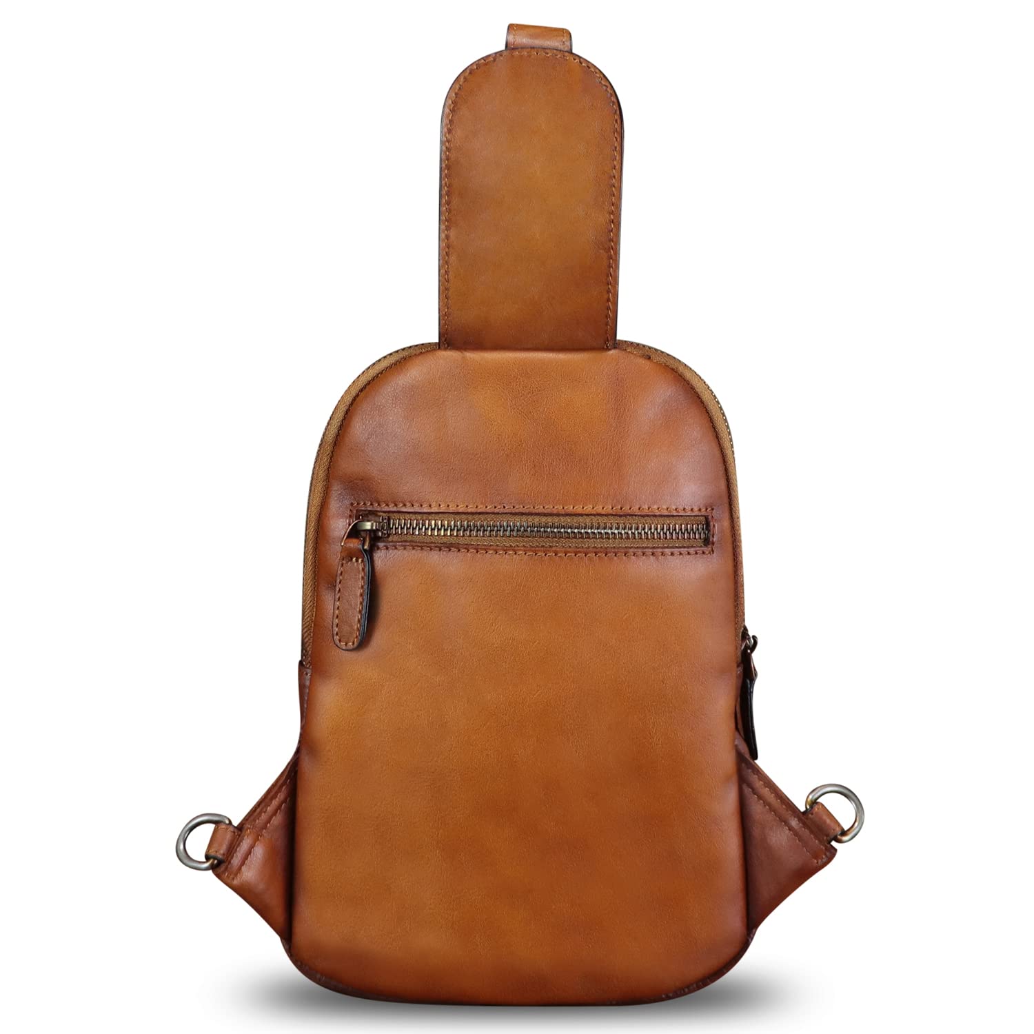Genuine Leather Sling Bag for Women Sling Backpack Retro Chest Shoulder Vintage Handmade Hiking Crossbody Purse (Black)