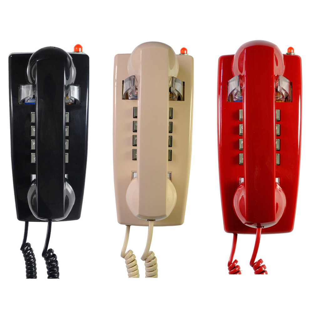 Traditional Wall Phones for Landline with Mechanical Ringing, Retro Wall Mounted Phone Waterproof, Classic 2554 Wall Telephone with Voicemail Indicator, Old Wall Mount Phone for Kitchen,Home,Red