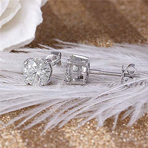 DovEggs Solid 14K White Gold Moissanite Screw Back Earrings for Women 2ct 6.5mm G-H-I Color Heart Arrows Cut Moissanite Stud Earring