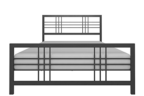 DHP Arcadia Black Metal Platform Bed with Modern Industrial Style Headboard and Footboard, Adjustable Base Height for Underbed Storage, No Box Spring Needed, Queen