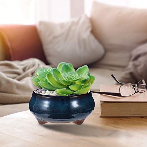 Happyyami 2pcs Round Ceramic Bonsai Flower Pots Ceramic Succulent Bowl Succulent Pots Planter with Drainage Hole Home Decoration