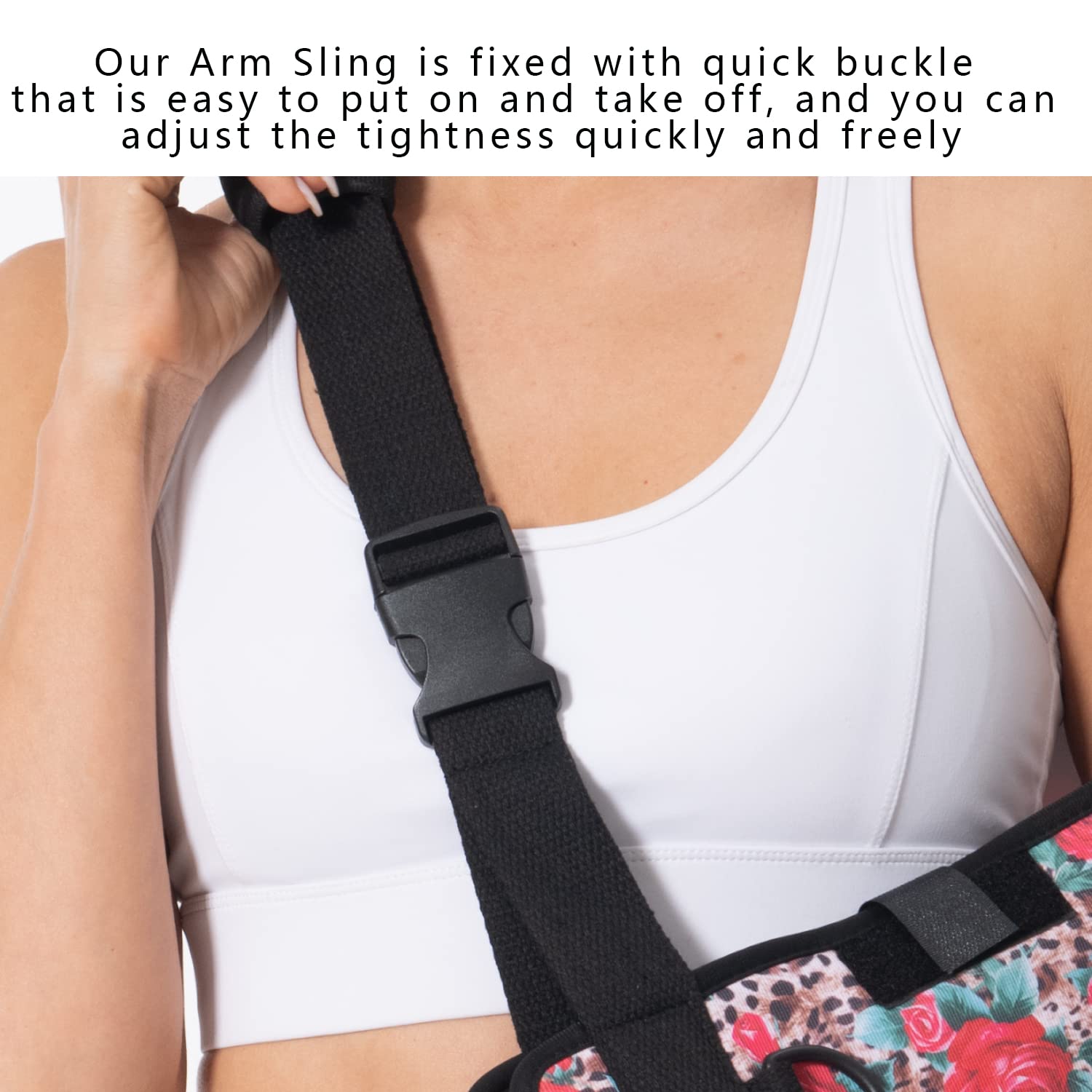 Fotgok Foam Arm Shoulder Sling with Waist Strap Arm Brace Support Elbow Brace for Shoulder Injury for Women, Red Rose Leopard