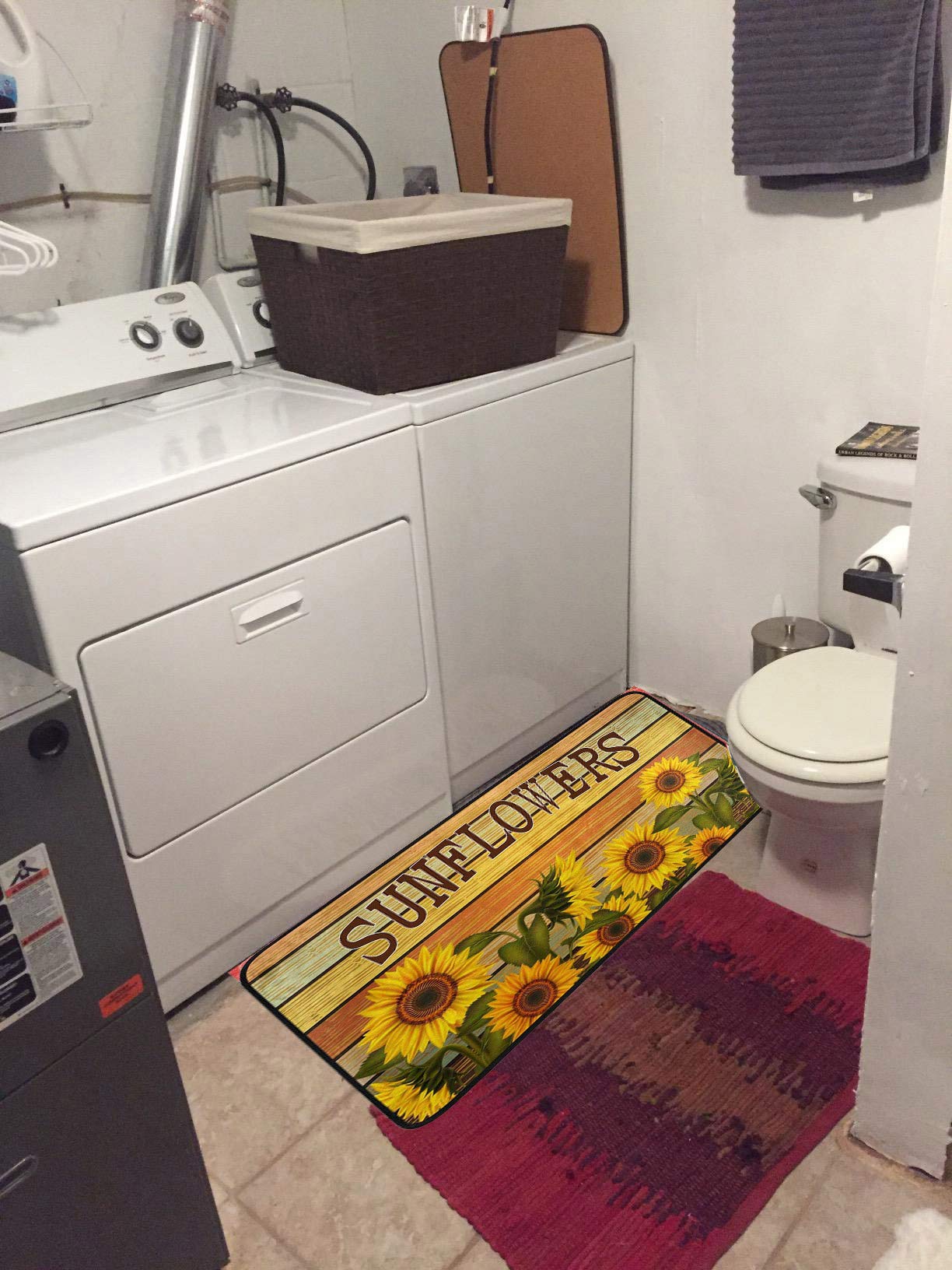 Flytime Rustic Sunflower Runner Rug with Non-Skid Washable Kitchen Floor Rugs Laundry Room Mat Waterproof Floor Runners 16X40Inches
