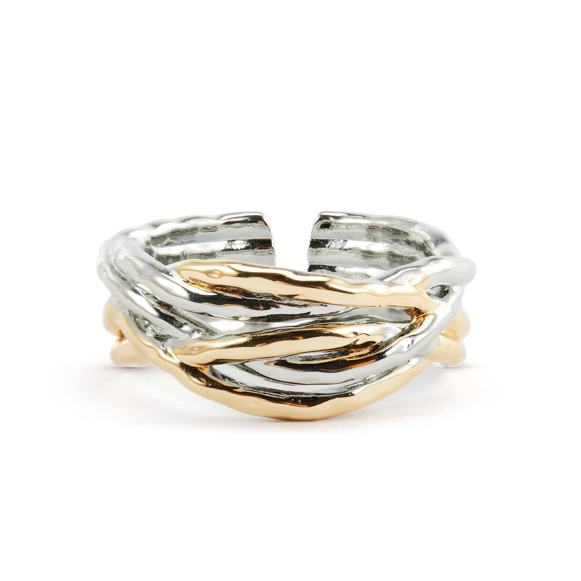 DEMDACO Intertwined Gold and Silver Tone One Size Fits Most Adjustable Zinc Alloy Ring