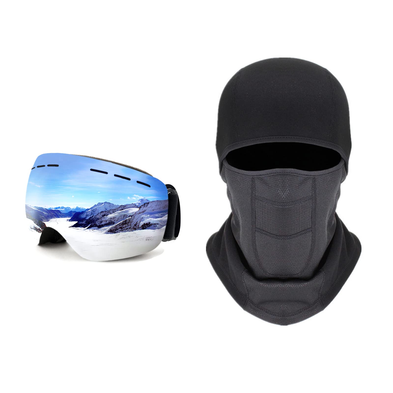 FSIGOM Ski Protection Kit Wind and Cold Prevention Balaclava mask Ski Goggles Riding hat (2 in 1) Silver
