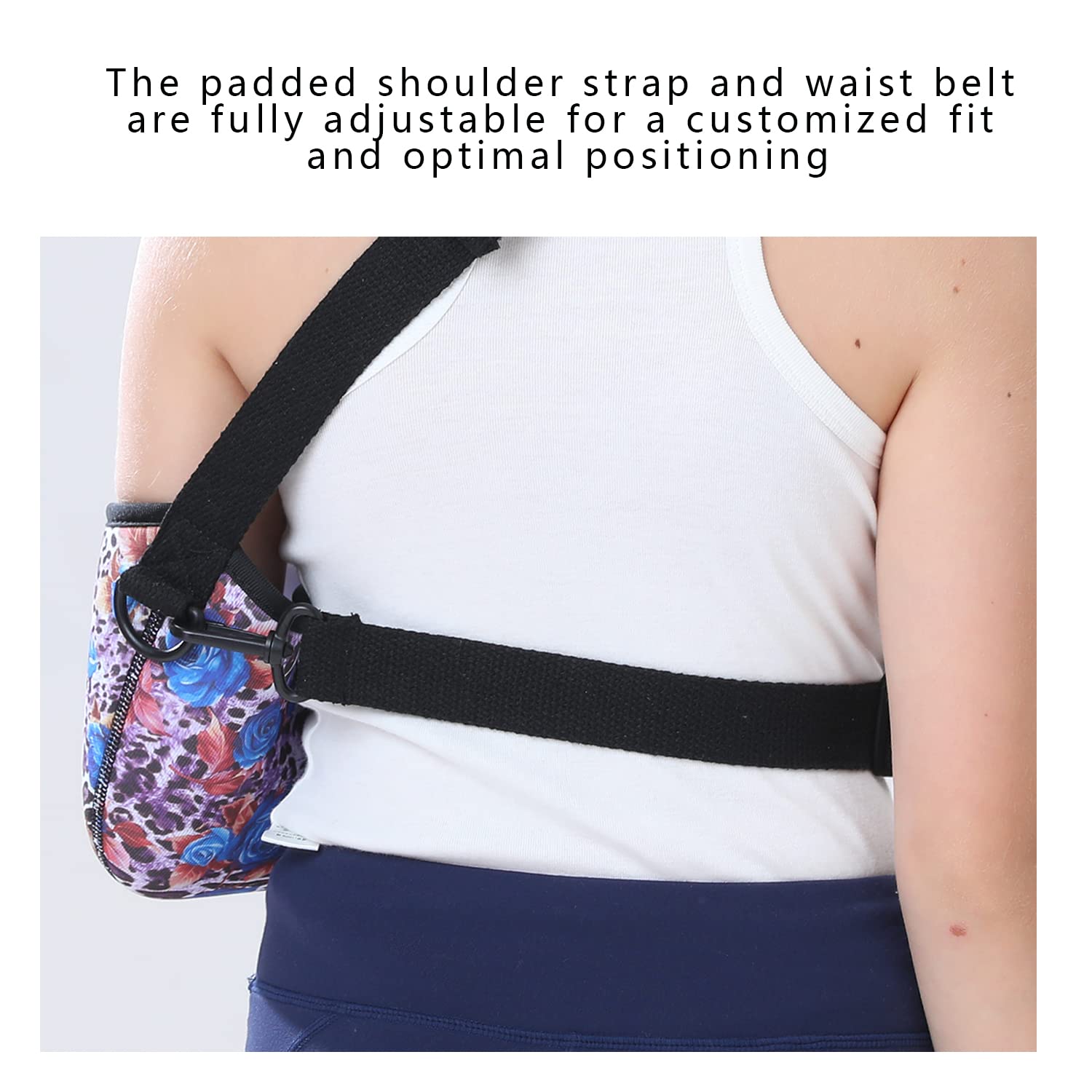 Fotgok Foam Arm Sling Elbow Brace Support with Waist Strap Shoulder Sling Rotator Cuff Brace for Shoulder Injury for Kids , for Broken, Dislocated, Fracture, Blue Rose Leopard, Large