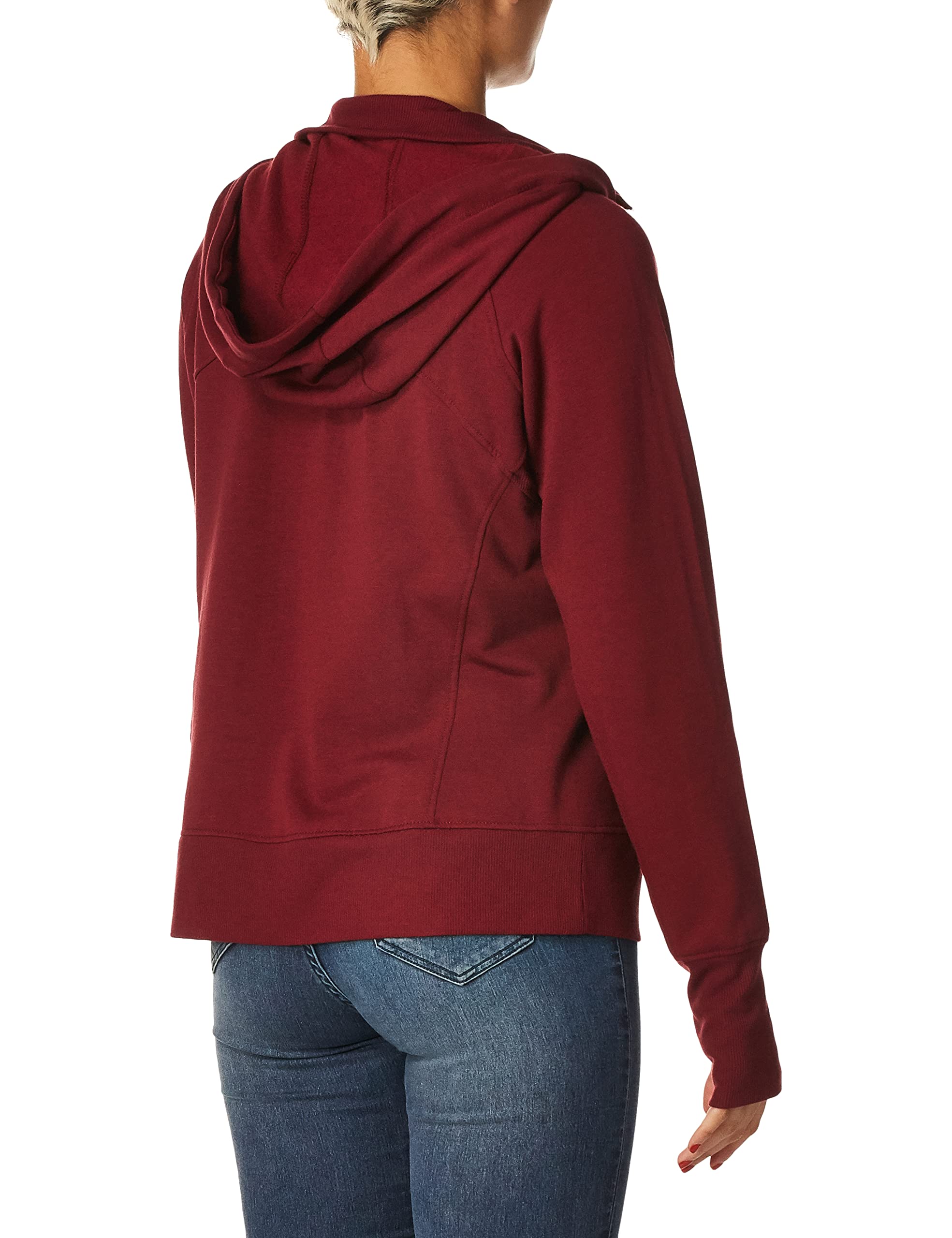 Danskin Women's Double Collar Full Zip Hooded Jacket, Burgundy, X-Large