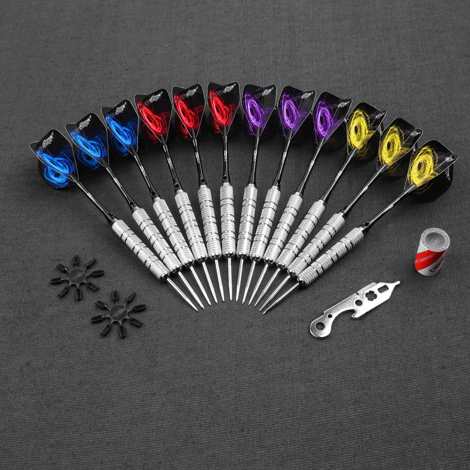 CyeeLife-Steel tip Darts 20g,12 Aluminium shafts+16 Flights+Sharpener+Tool+16 Protectors,for Beginners House Darts