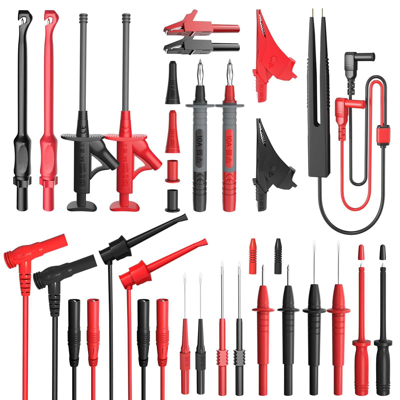 Goupchn 25PCS Silicone Multimeter Test Leads Kit with Replaceable Wire Piercing Probes, Alligator Clips, Test Hook Clips, Test Tweezer for Digital Electrical Multimeter Testing