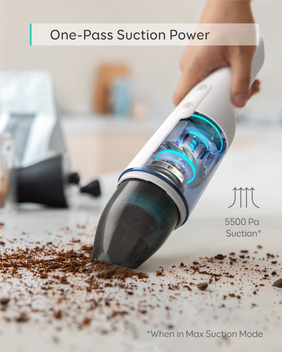 eufy HomeVac H11 Pure, Cordless Handheld Vacuum Cleaner, Ultra-Lightweight 1.3lbs, 5500Pa Suction Power, Ozone Purification, USB Charging, for Home Cleaning