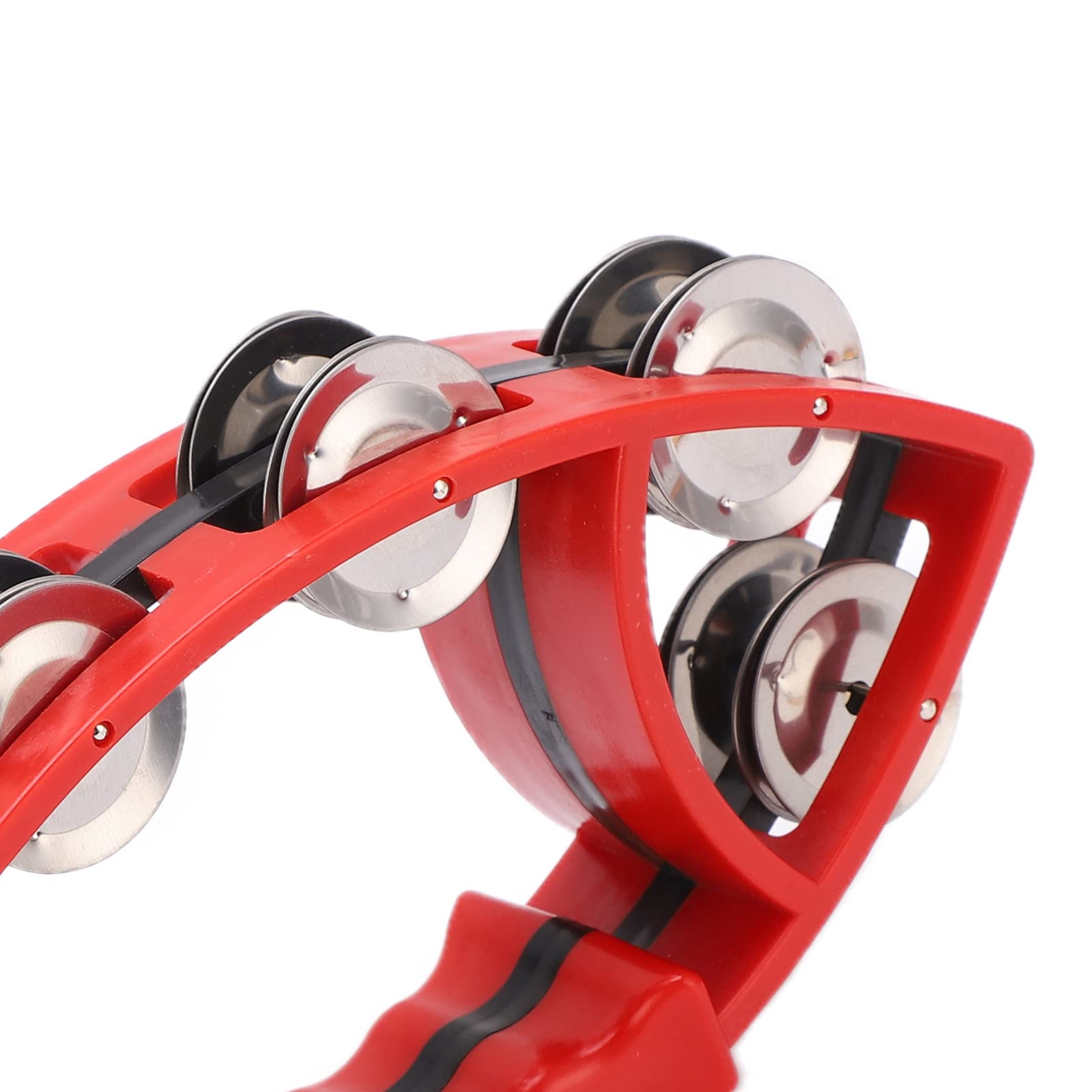Eujgoov Plastic Hand Tambourine Bell, Fish Shaped Double Row Jingles Music Rhythm Toys(red)
