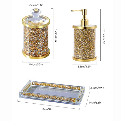 Durable Diamond Sparkles Soap Dispenser, Gorgeous Crystal Glass Bathroom Accessories Set for House Decor-Lotion Bottle,Cotton Jar,Tray Replacement