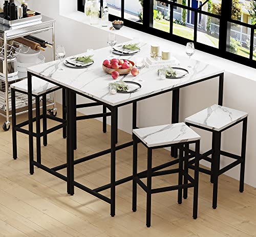 Yongchuang 3 Piece Bar Table Set, Bar Table and Chairs Set of 2, Modern Counter Height Table with 2 Stools for Kitchen, Dining Room, Living Room Breakfast Table White Faux Marble Wood Top