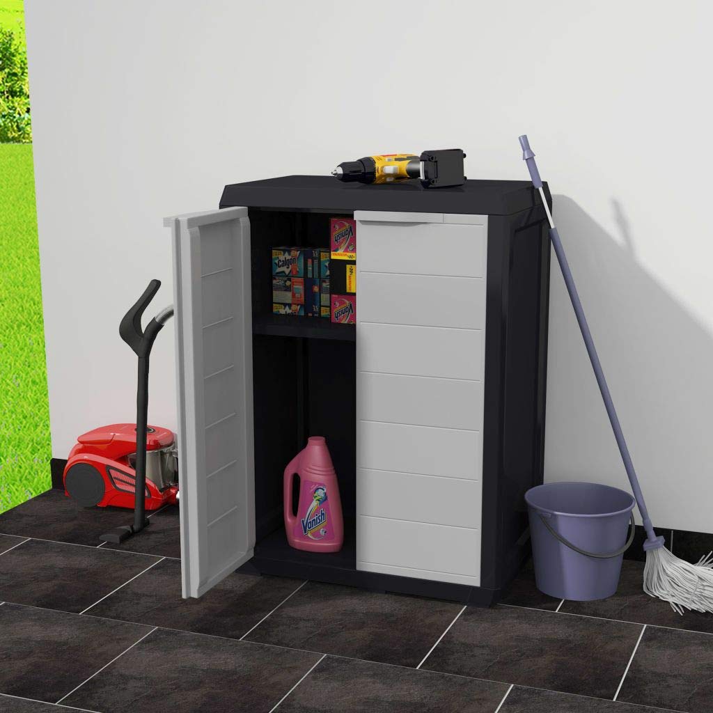 Daonanba Outdoor Storage Cabinet Garden Shed with 1 Shelf Black and Gray