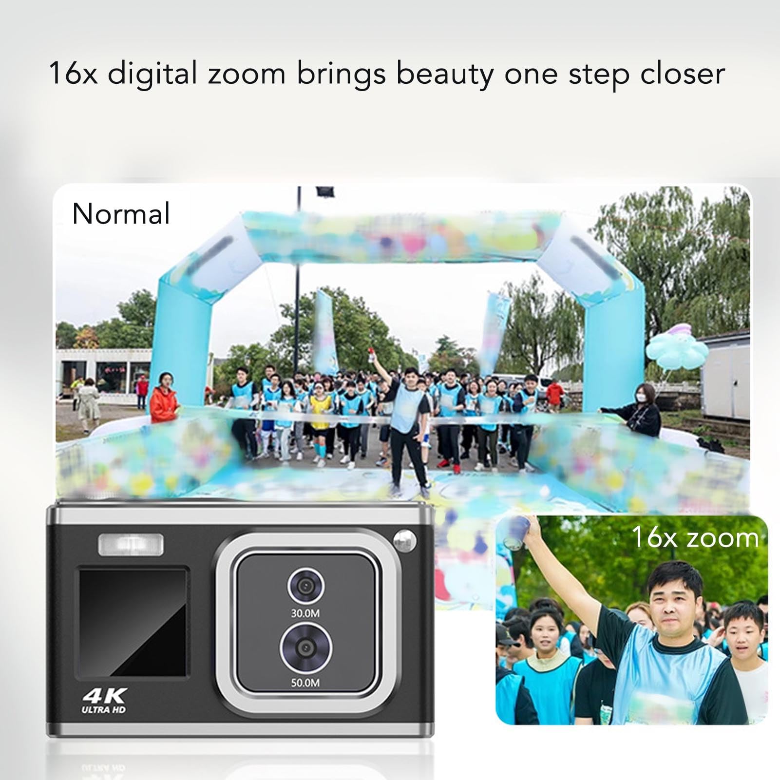 Digital Camera, Retro Digital Camera Dual Screen Front Selfie Screen, Compact Camera Portable with Dual High Definition Cameras, 16X Digital Zoom Auto Focus Camera Built in Flash