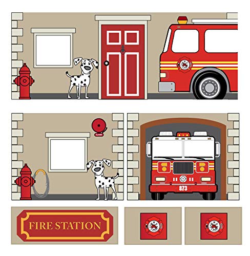 DHP Junior Silver Metal Loft Bed with Blue Slide and Fire Department Curtain Set, Kids Furniture, Twin Size