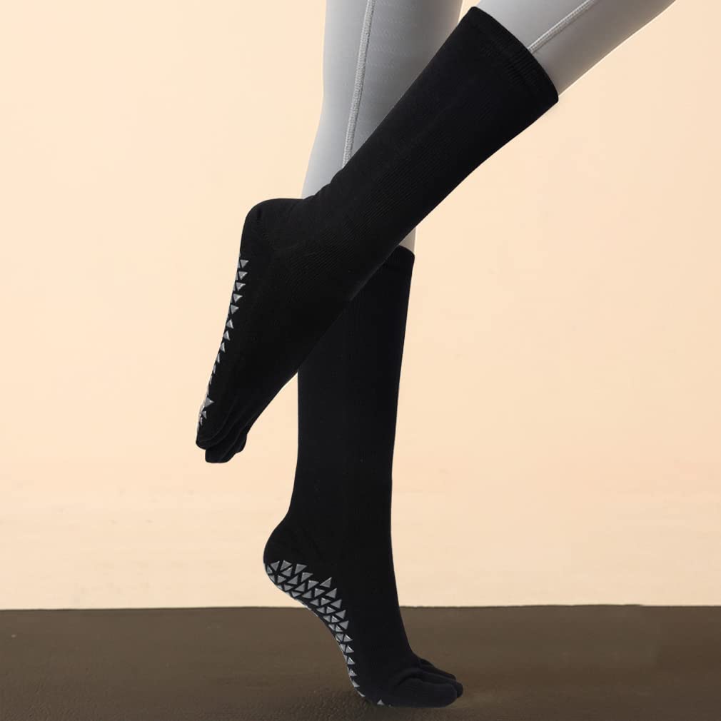 DOCILA Women's Yoga Sports Socks Five Toe Separator Socks Extra Grip Sock for Non Slip (Black)