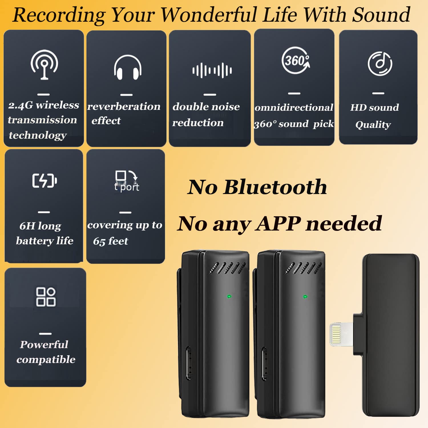Dual Wireless Lavalier Microphone for iPhone iPad, Wireless Clip on Mic Professional 8H Plug-Play Wireless Lapel Microphones for Recording, Live Stream, YouTube, Facebook, TikTok