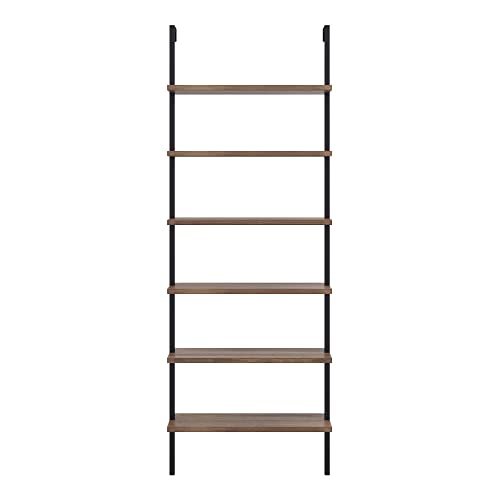 Nathan James Theo 6-Shelf Tall Bookcase, Wall Mount Bookshelf with Reclaimed Wood and Industrial Metal Frame, Oak/Black