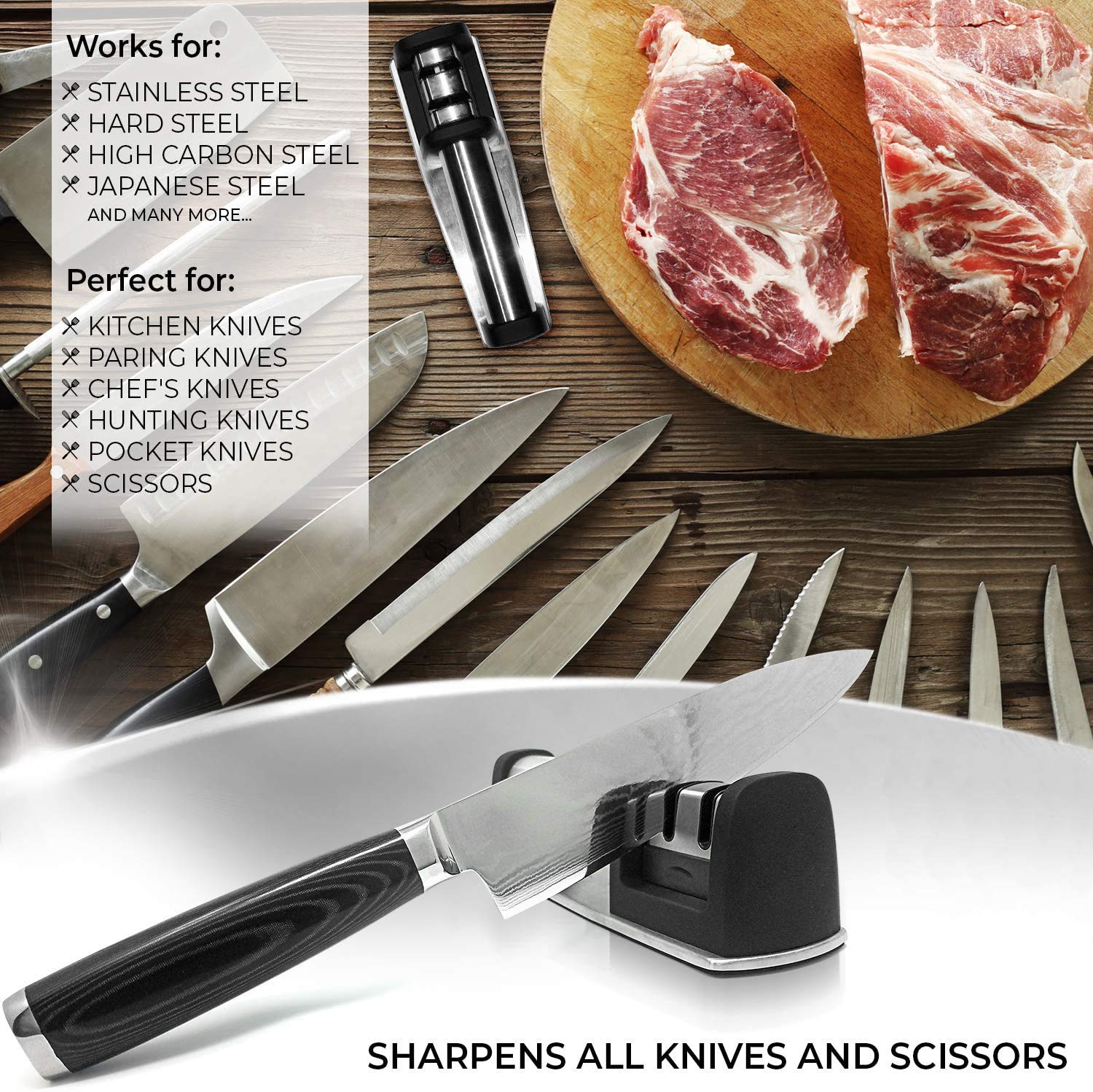ERTDDE Kitchen Knife Accessories: 2-Stage Knife Sharpener Helps Repair, Restore and Polish Blades