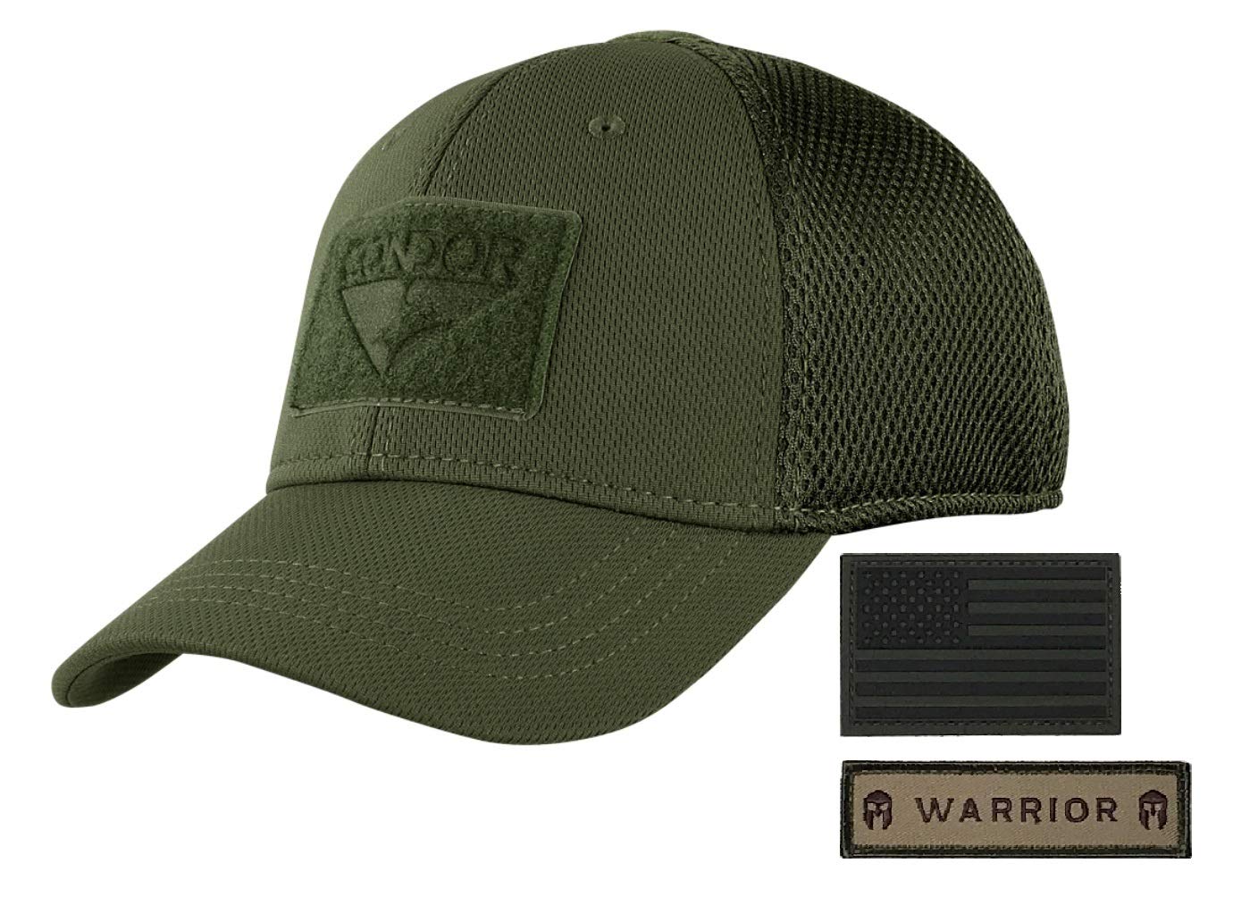 Condor Flex Mesh Cap (OD Green) Bundled with Armorbilt Flag & Warrior Patch, Operator Hat (S/M)