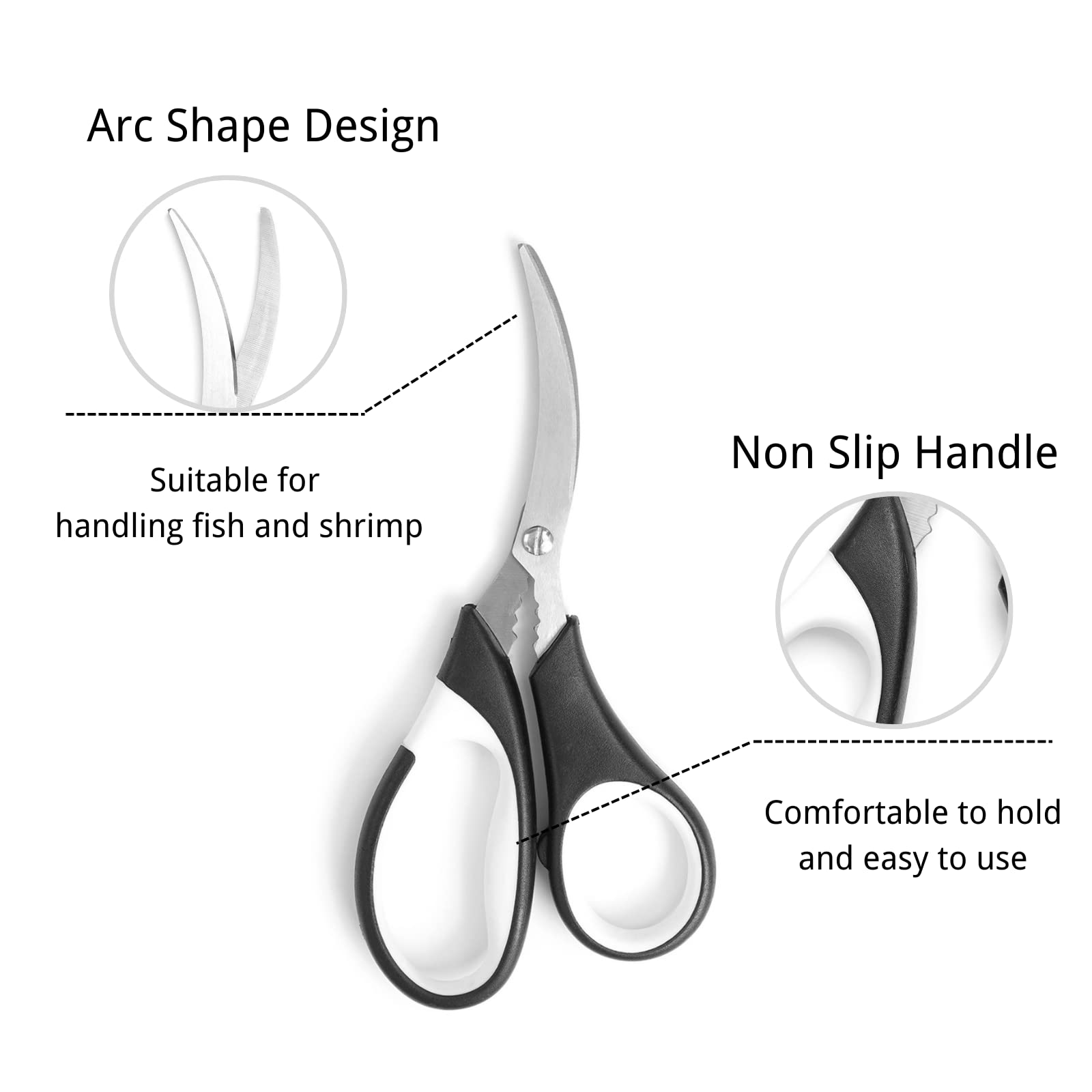 Kitchen Seafood Scissors, LOCEAST 4Pcs Stainless Steel Seafood Scissors, Kitchen Seafood Scissors for Crab Legs Lobster Shrimp Scissors Fish Scissors Seafood Crab Legs (Black and White)