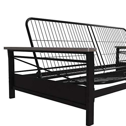 DHP Nadine Metal Futon Frame with Grey Wood Armrests, Full Size, Mattress Not Included