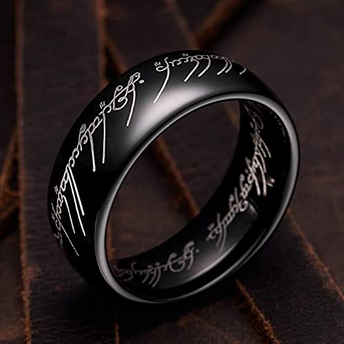 DONESA The One Ring Lord The Rings style tungsten ring，Men and women laser etching anime rings (Black, 10)