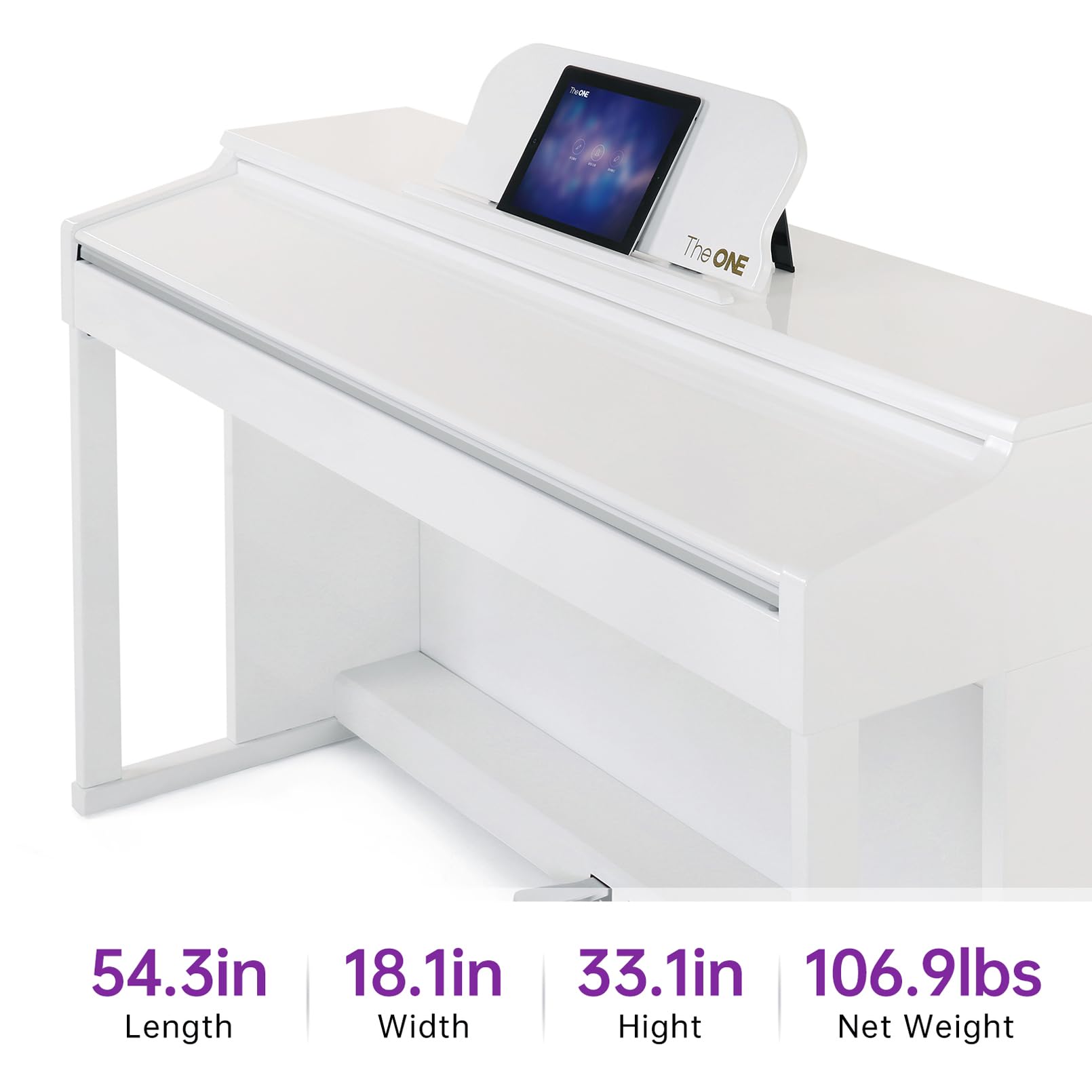 The ONE Digital Piano with Lighted-up Teaching Keys, Piano Keyboard 88 Keys with Hammer Action for Beginner/Professional, Full Size Weighted Keyboard with Piano Stand/3-Pedal Unit/APP, White