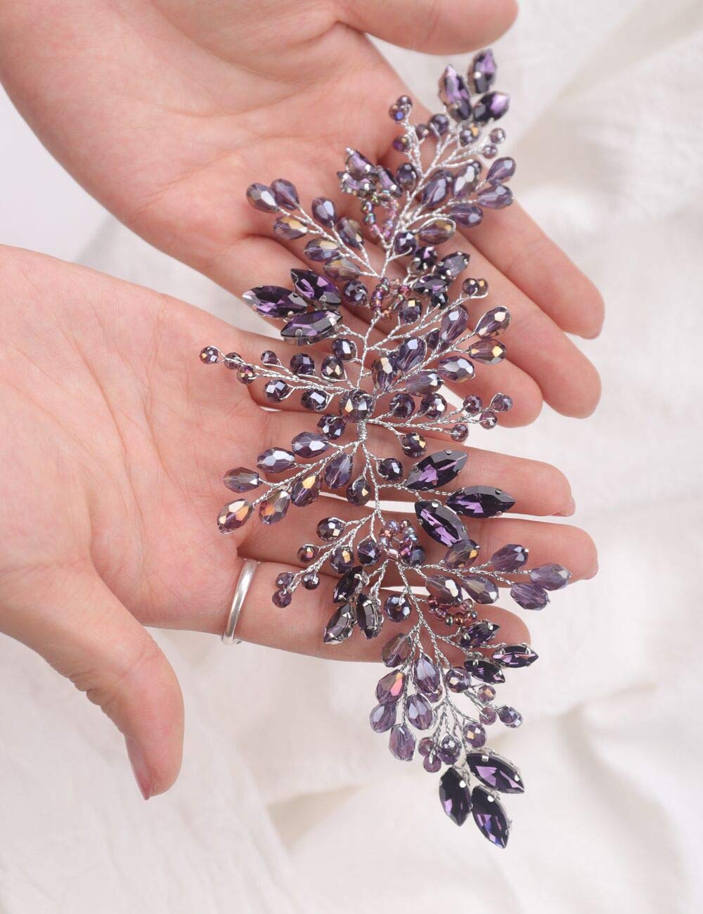 Denifery Purple Wedding Hair Piece Purple Hair Vine Bridal Silver Jewelry Headpiece Wedding Hair Accessories