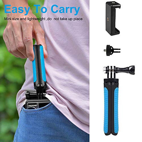 Extendable Mini Selfie Stick Tripod Two in One, Compatible with AKASO Gopro Hero 10/9/8/7/6/5 Various Action Camera and Cell Phone Accessories(Blue)