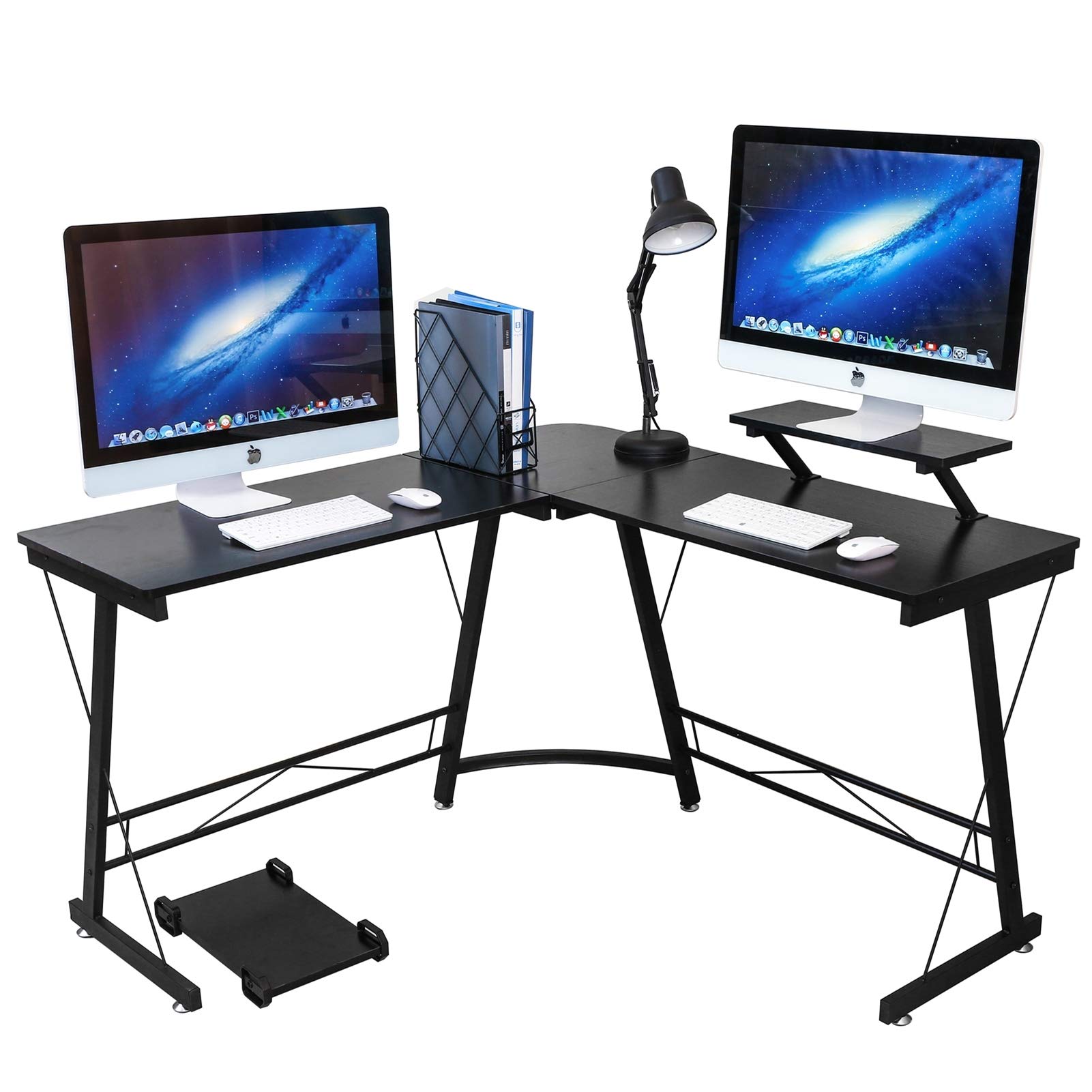 DOUBLERUI L Shaped Desk Home Office Corner Desk,Gaming Computer Desk,PC Latop Study Writing Table Workstation with Large Monitor Stand,Blak,50.8"