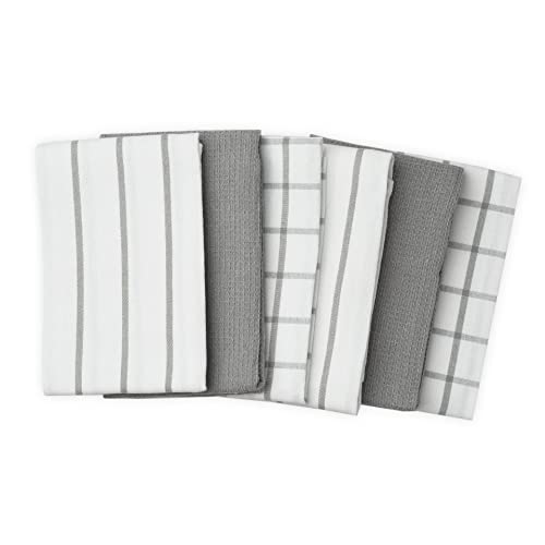 LANE LINEN Kitchen Towels and Dishcloths Set - Pack of 6 Cotton Dish Cloths, 18βx 28β, Soft Hand for Kitchen, Tea Towels, Premium Quick Drying Cleaning Grey