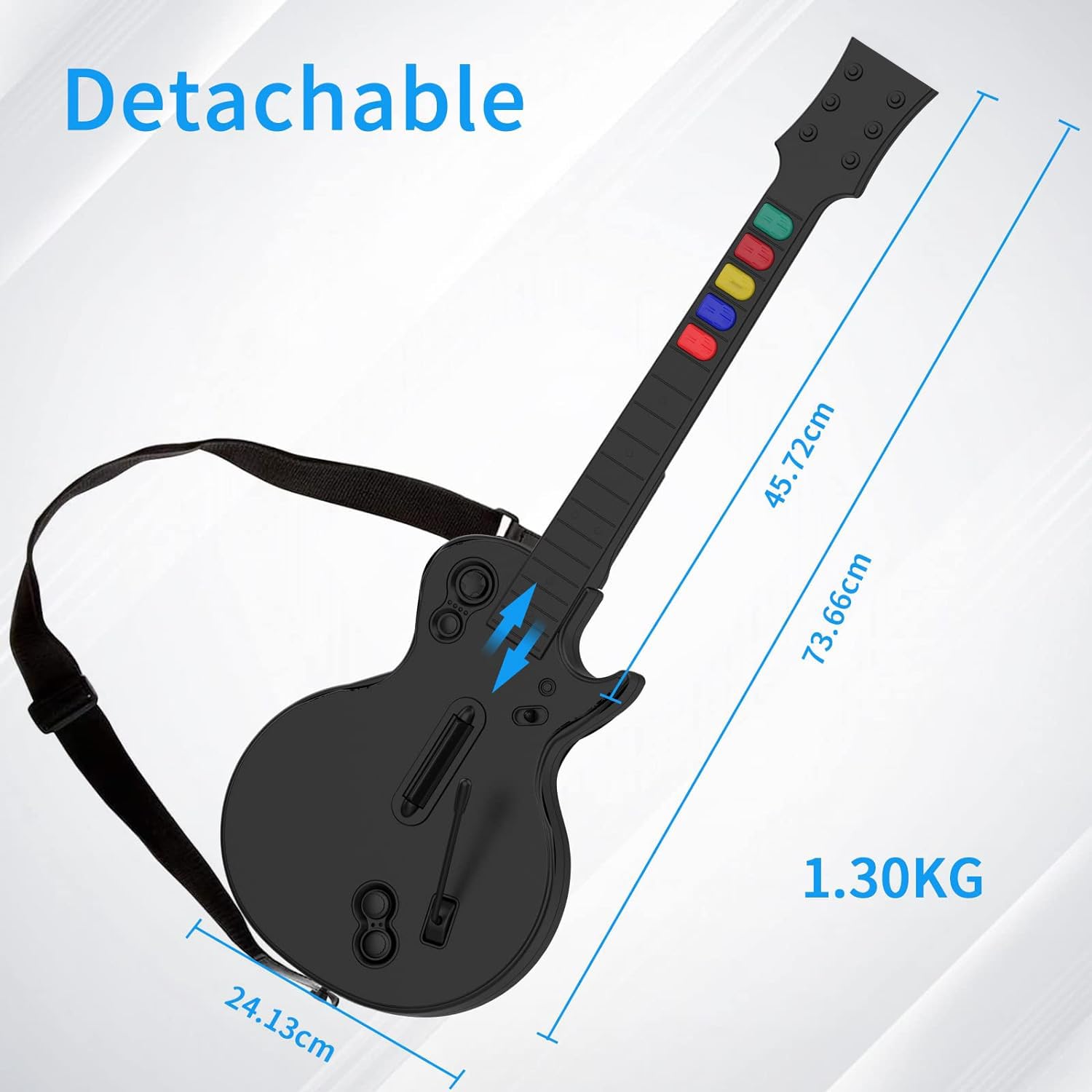 DOYO Guitar Hero Guitar for PlayStation 3 and PC, Wireless Black Guitar Controller with Strap for Clone Hero, Rock Band and Guitar Hero Games (5 Buttons)