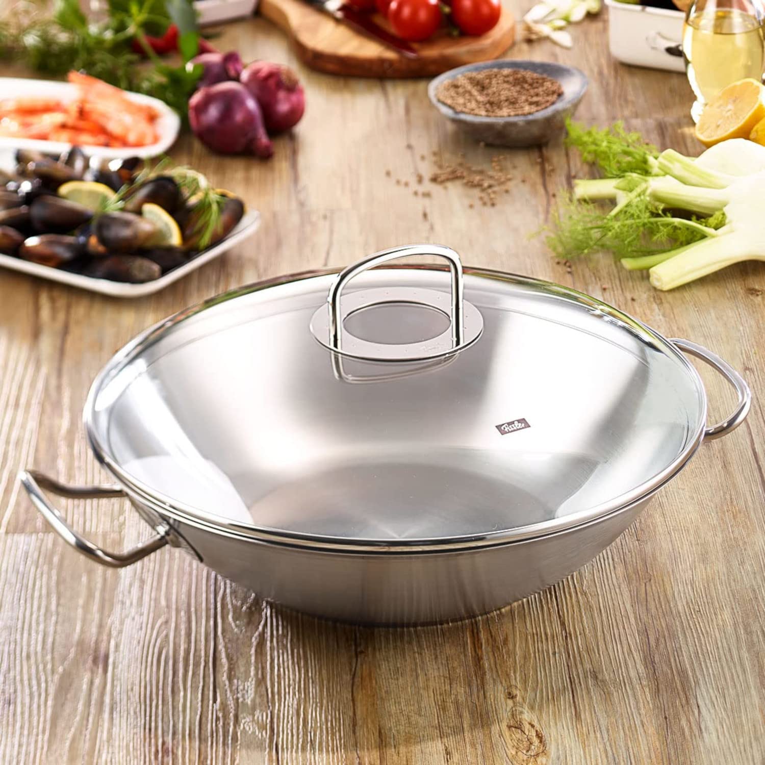 Fissler Original-Profi Collection 2019 Stainless Steel Wok with Glass Lid, 13.8"
