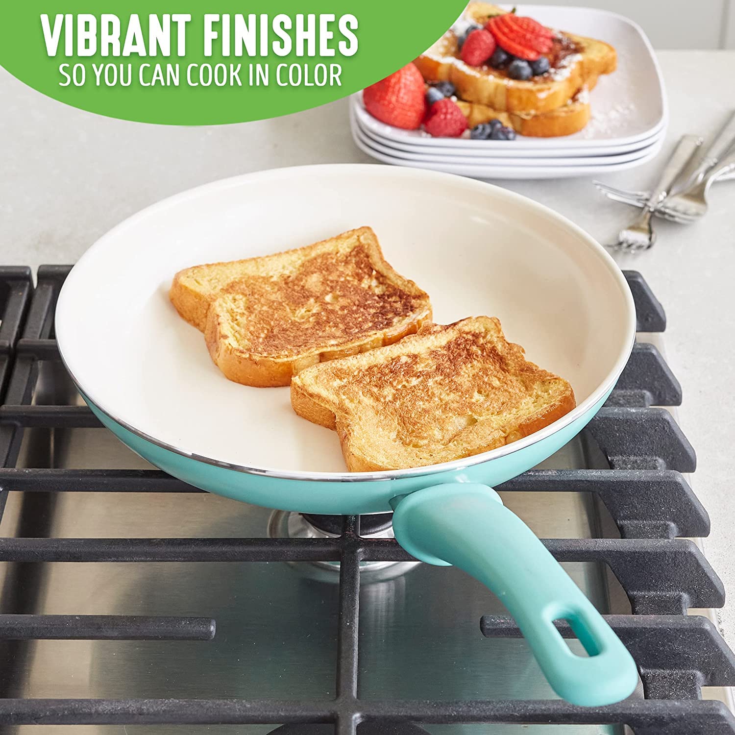GreenLife Soft Grip Healthy Ceramic Nonstick 12" Frying Pan Skillet, PFAS-Free, Dishwasher Safe, Turquoise