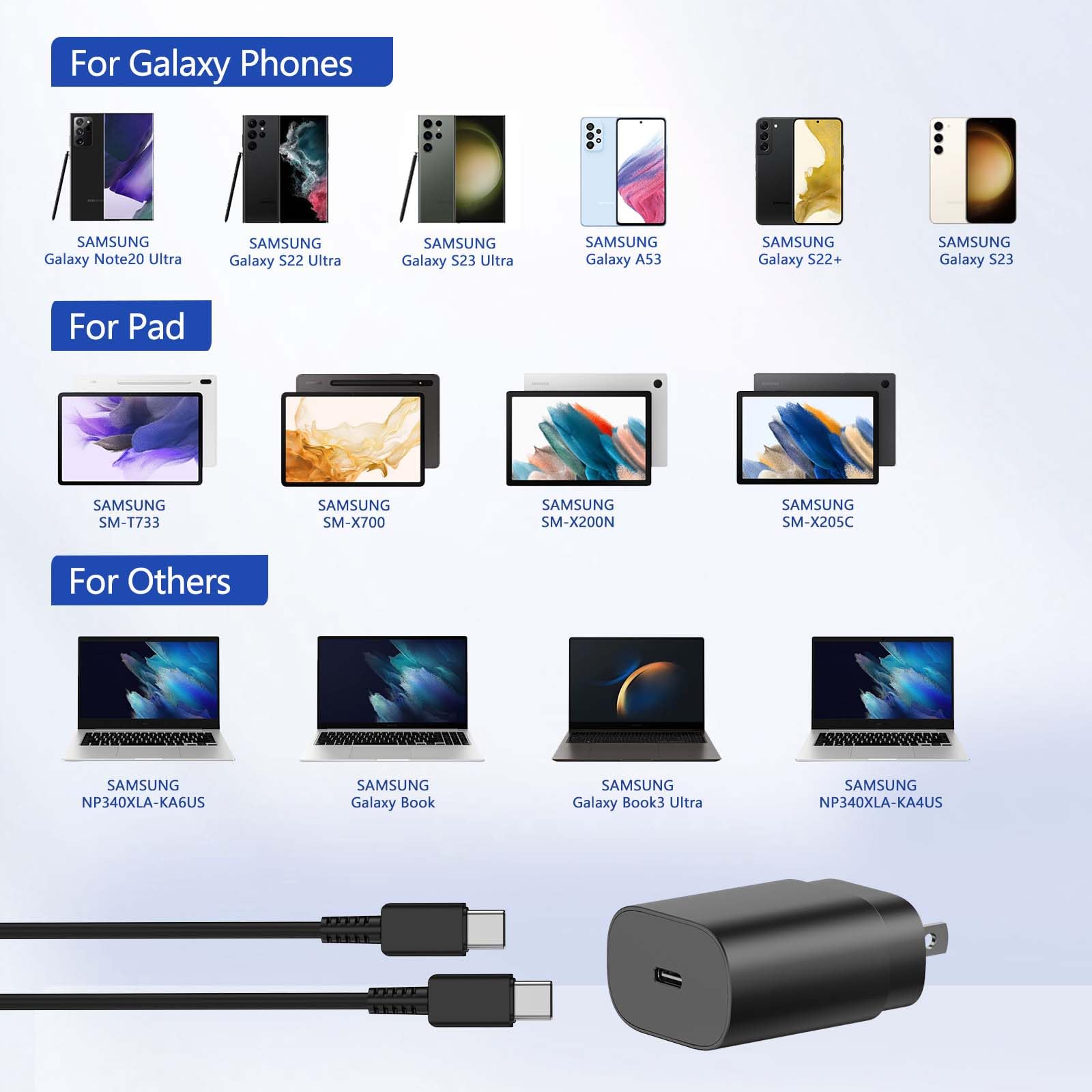 Esneer Samsung 25W Fast Charger, 10 Ft USB C Fast Charging Cable, Android Fast Charger,Suitable for Samsung Galaxy S23 Ultra/S23/S23+/S22/S22 Ultra/S22+/S21(3 Pack)