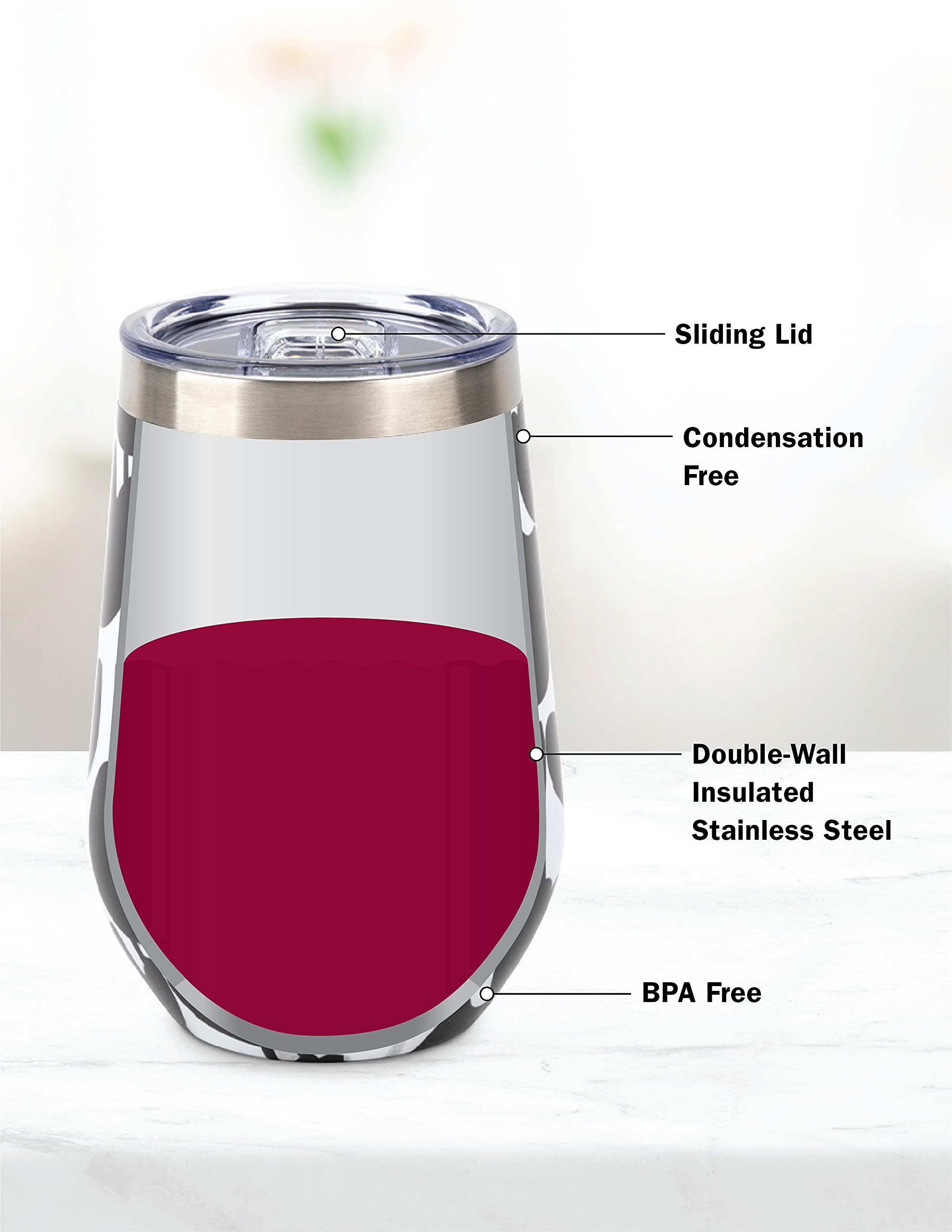 French Bull 12oz Wine Tumbler with Lid 2 Piece Gift Set, Double Wall Vacuum Insulated Stainless Steel Wine Glasses, Keep Drinks Cold For Hours, Stemless Portable Wine Glass - Raj/Delight