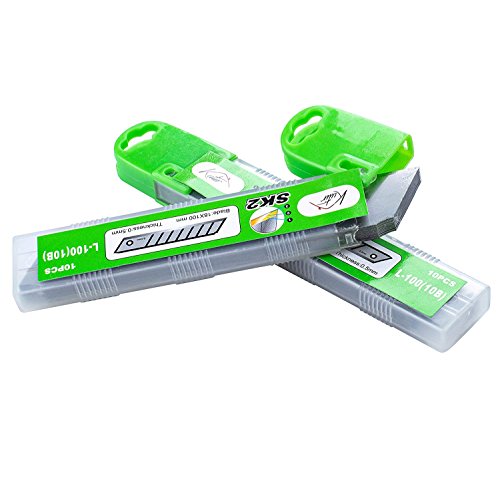 Kutir Box Cutter Utility Knife Replacement Blades (Pack of 10) - Heavy Duty SK2 Metal 18mm Snap-Off Blade - For Retractable Utility Knives - Stays Sharp 3X Long - Suitable for Cardboard, Carpet, Rope