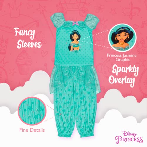 Disney Girls' Princess 2-Piece Loose-Fit Pajamas Set, LOVE JASMINE 2, 8
