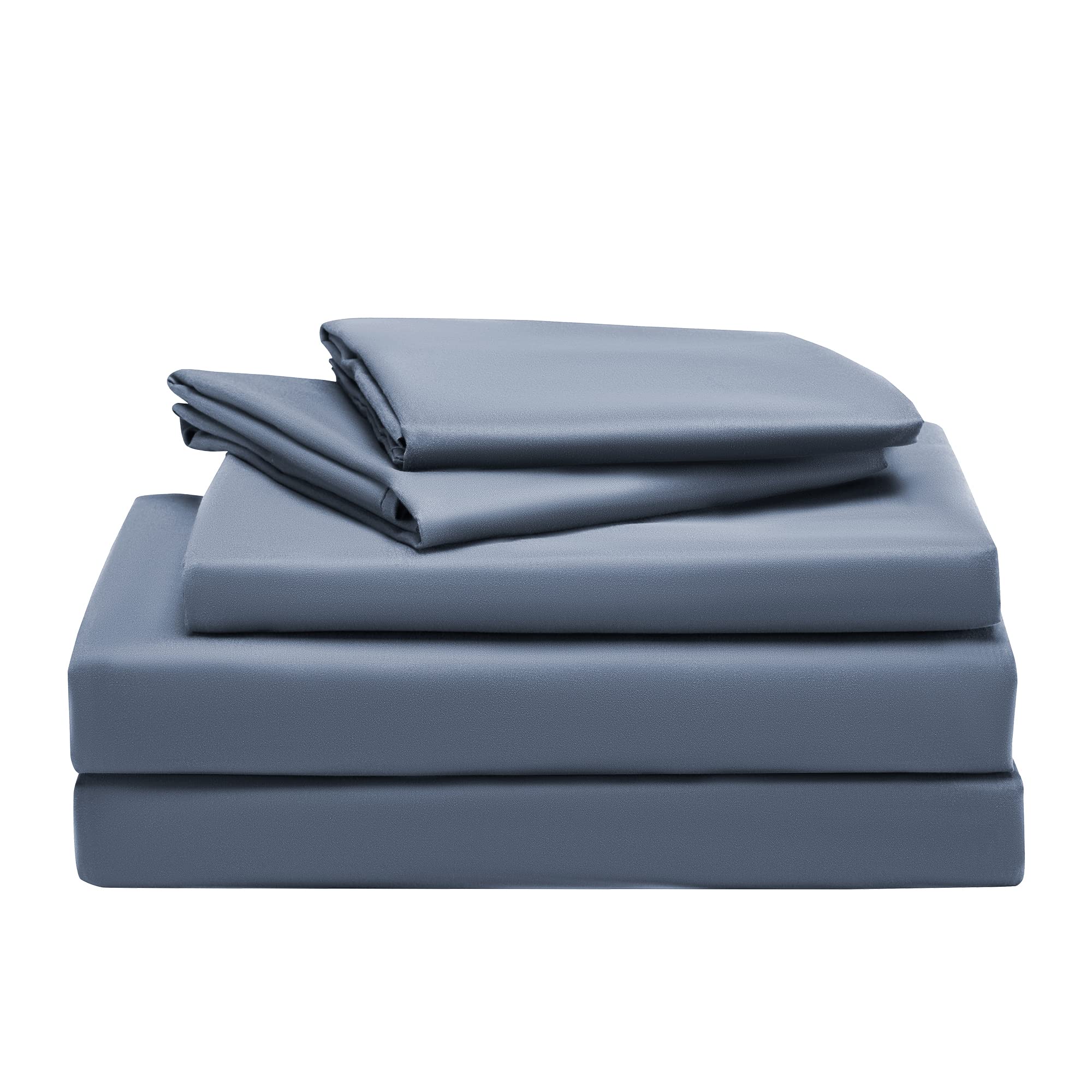 SLEEP ZONE Nanotex Super Soft Cooling Twin Bed Sheets Set for Kids 3 Piece - Easy Care Fitted Flat Sheet & Pillowcase Sets - Wrinkle Free, Fade Resistant, Deep Pocket 16" (Flint Blue, Twin)
