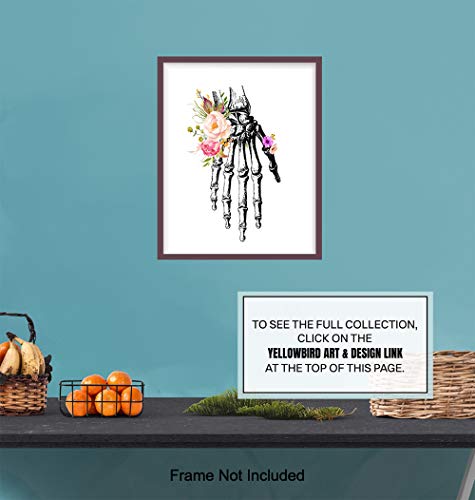 Original Flower Hand Skeleton Wall Art Print - Unique Steampunk Anatomy - Gothic Home Decor for Dr Office - Gift for Doctor, Physician, Nurse, PA - 8x10 Unframed Photos - Orthopedic Bones Poster
