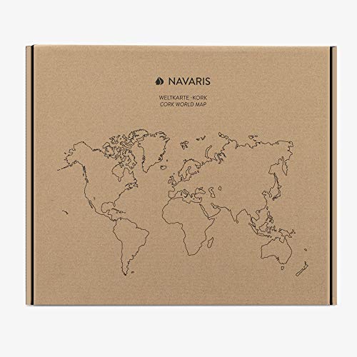 Navaris Cork Board World Map - Self-Adhesive Corkboard Continents for Wall to Pin, Plan and Document Travels - Includes 18 Cork Pieces and 10 Pins