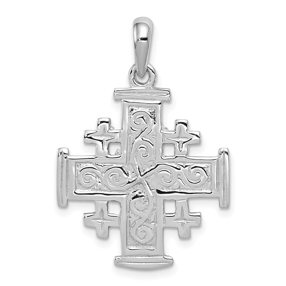 Diamond2Deal 14k White Gold Jerusalem Religious Crucifix Cross Pendant Fine Jewelry for Women (L- 32 mm W- 23 mm)