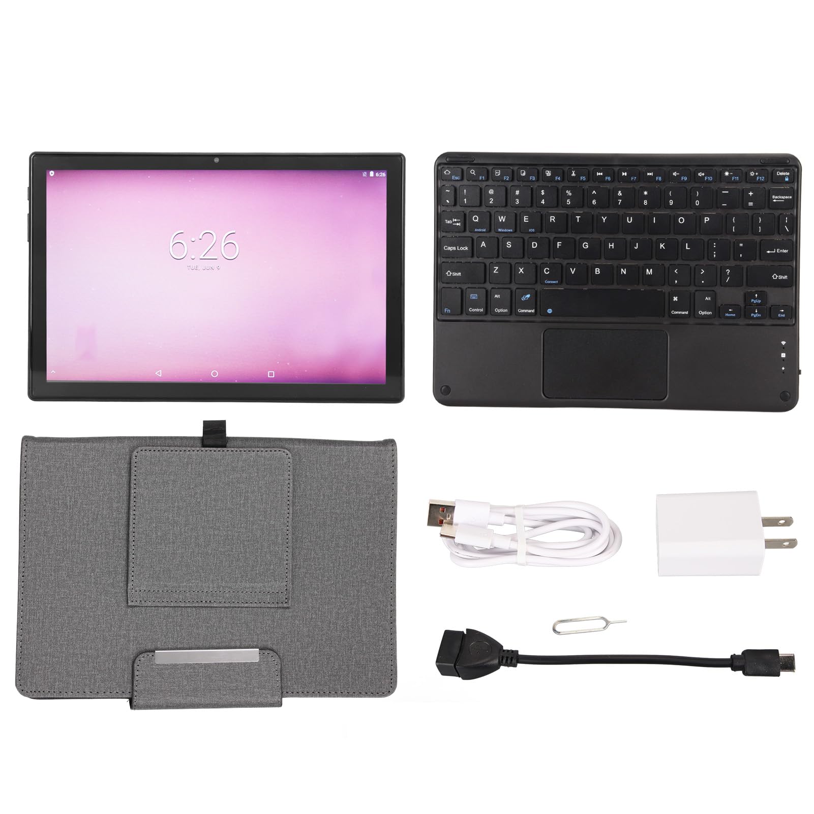 Digital Tablet, for Android 12.0 5G WiFi Dual Speakers Black WiFi Tablet 7000mAh FHD Screen with Keyboard for Game for Reading (US Plug)