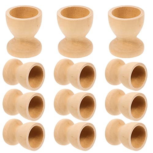 Gadpiparty Breakfast Egg Cup 12pcs Wooden Egg Cups, Unfinished Wood Decor Egg Holder DIY Blank Unfinished Wooden Egg Stands Egg Tray Container for Kids Arts and Crafts Egg Cups