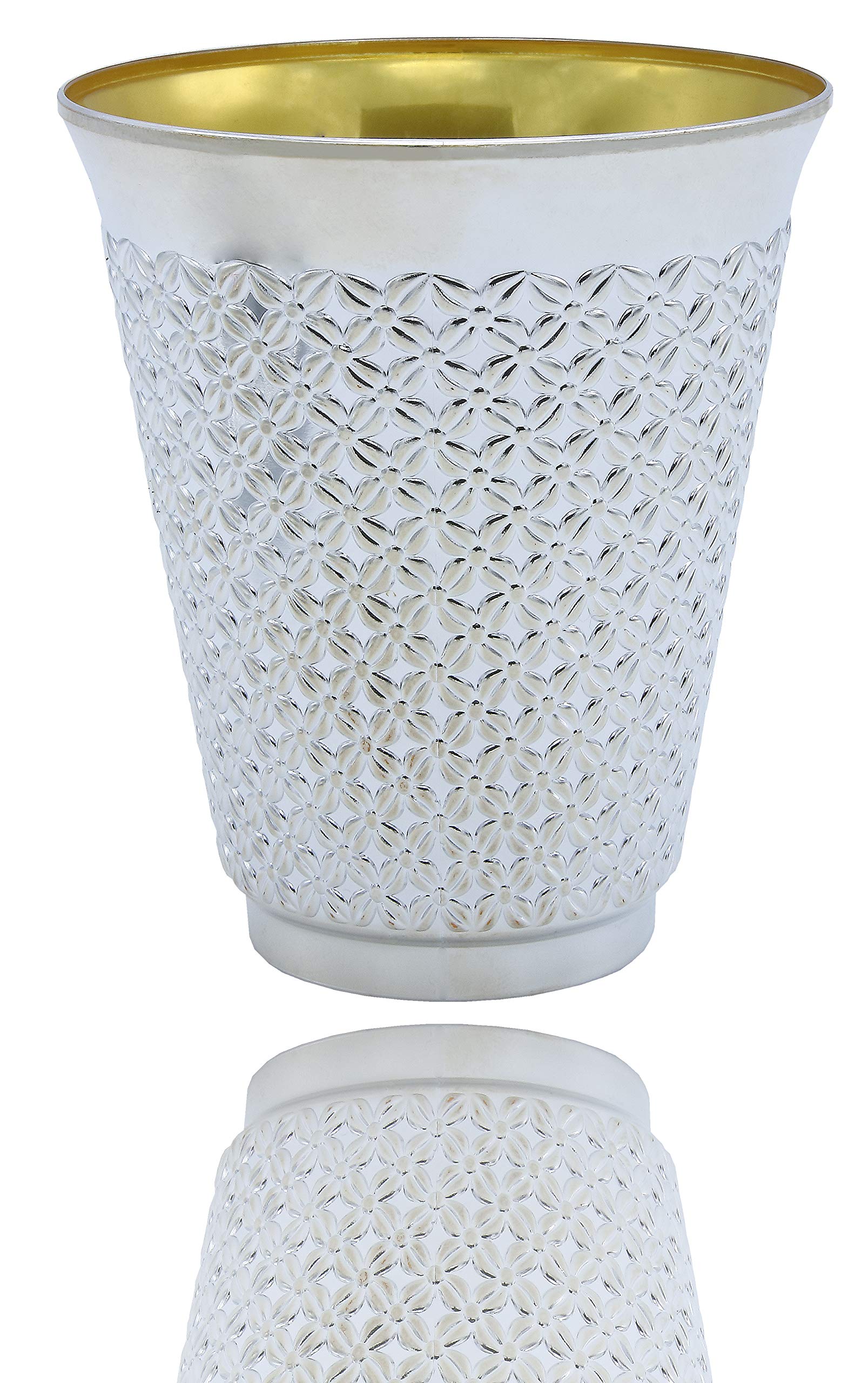 Exquisite 100 Pcs - 50 Sets of 5.5 oz Disposable Plastic Kiddush Cup and Tatz Silver Cup and Saucer Set for Passover, Shabbat, Wedding, Brit and Year Round - Bulk Pack